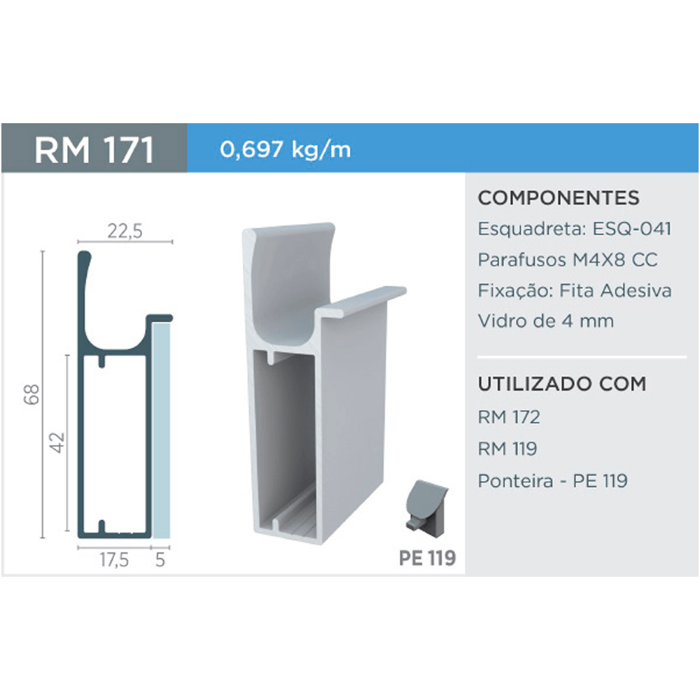 PERFIL RM-171 ANODIZADO - Bruta Online