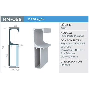 PERFIL PUXADOR RM-058 ANODIZADO - Bruta Online